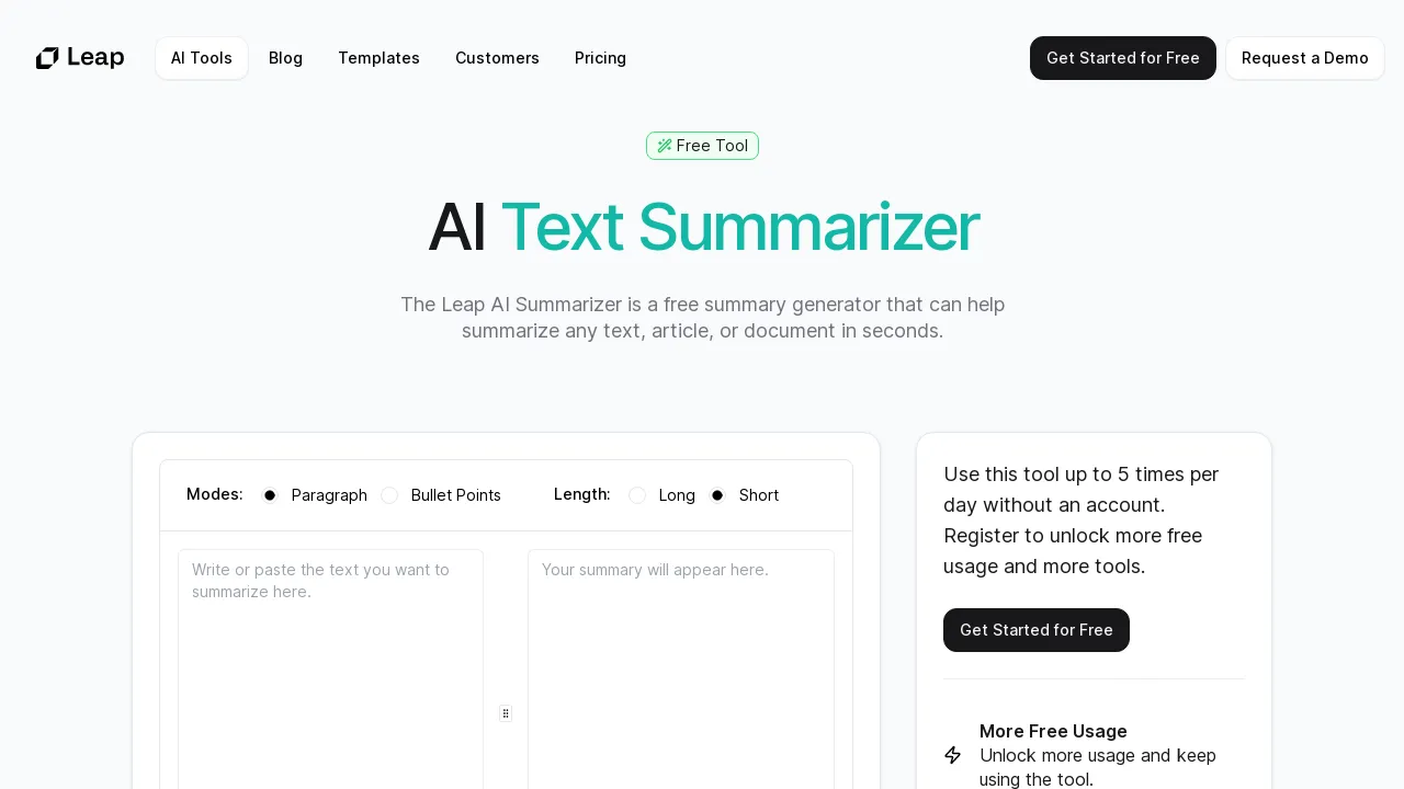 AI Text Summarizer by Leap AI - BestofAI